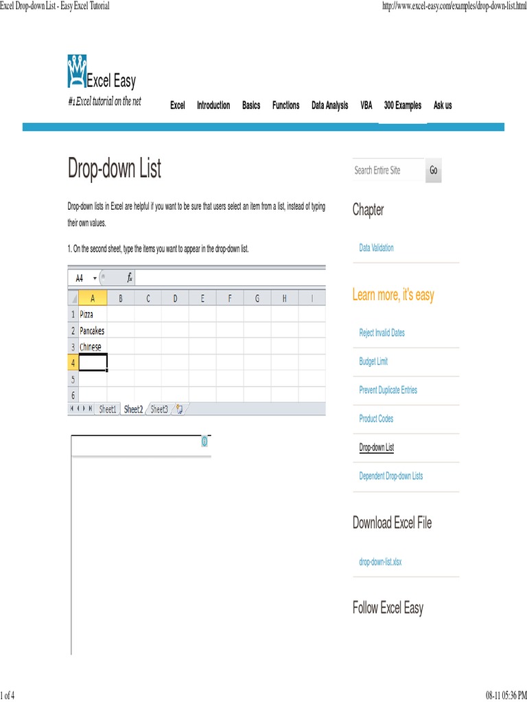 Excel Drop-Down List - Easy Excel Tutorial | Download Free PDF ...