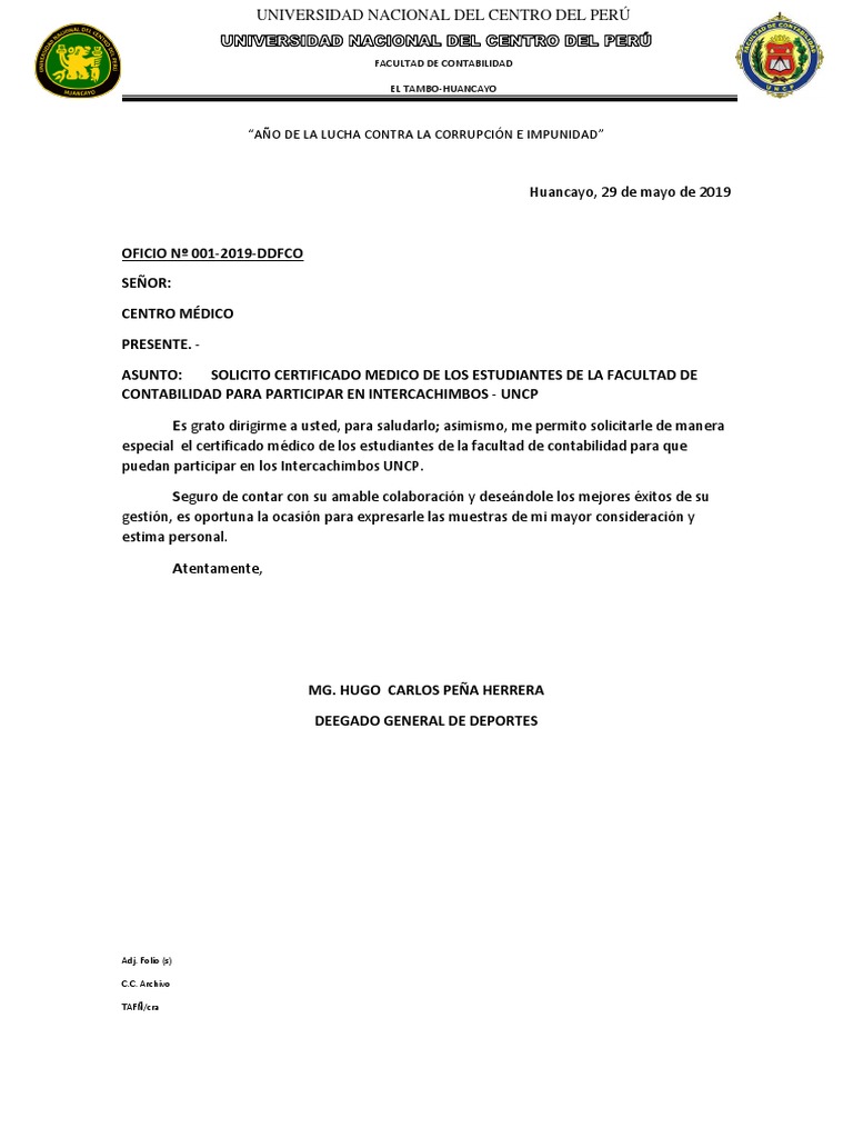 Oficio-Certificado Medico | PDF