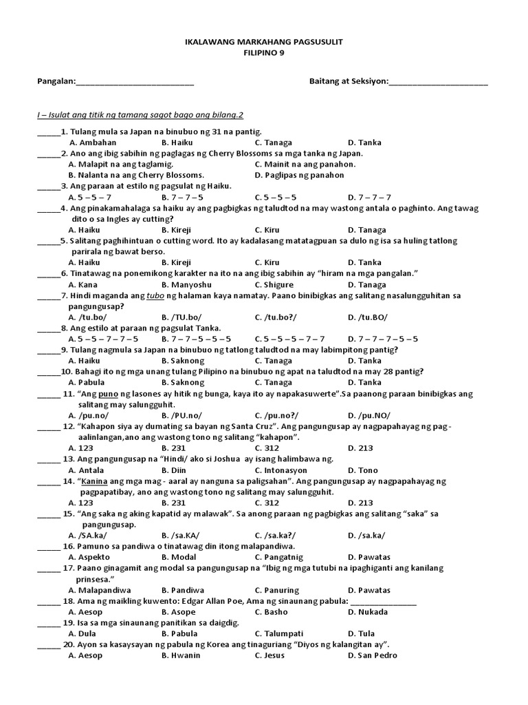 IKALAWANG MARKAHANG PAGSUSULIT sa FILIPINO 9.docx