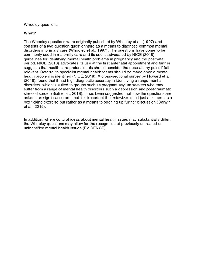 Whooley Questions | PDF