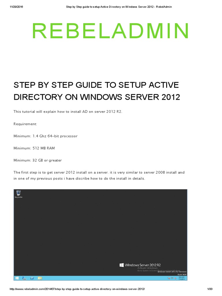 Step By Step Guide To Setup Active Directory On Windows Server 2012 Admin Pdf Active