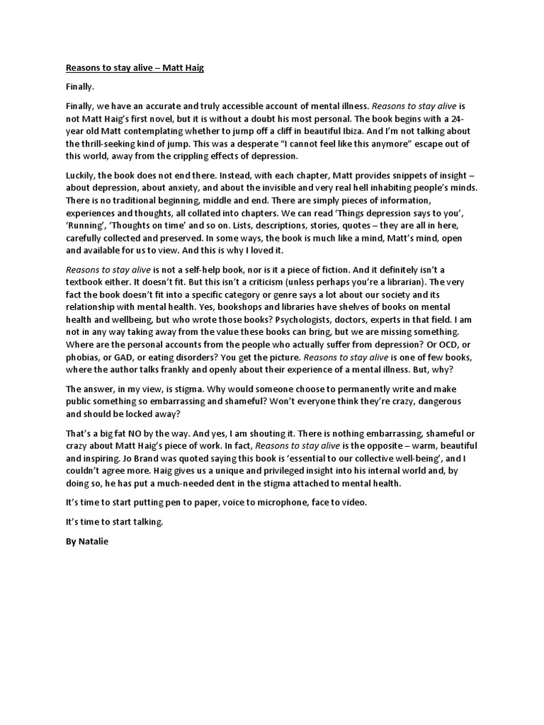 Reasons To Stay Alive | PDF | Mental Disorder | Social Stigma