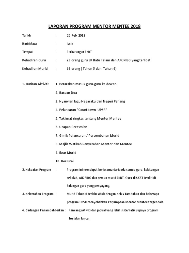 Laporan Program Mentor Mentee 2018 | PDF
