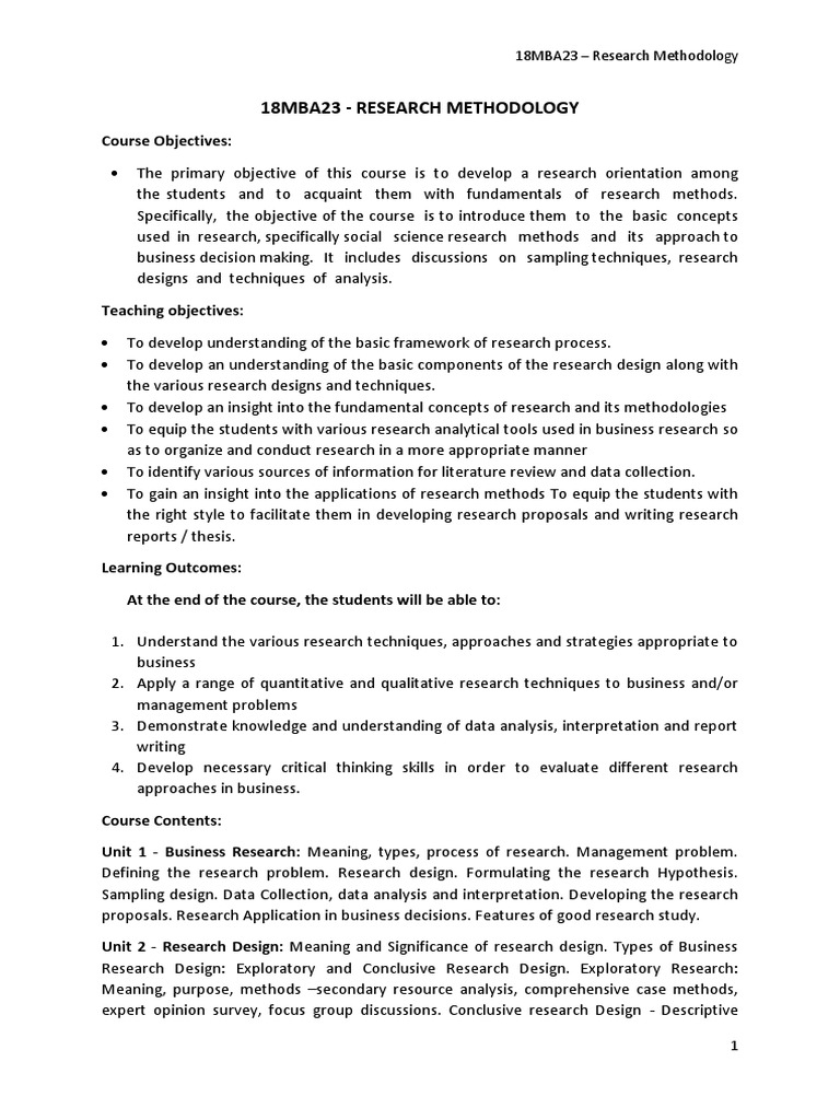 18MBA23 Research Methods Full Notes With Question Bank | PDF ...