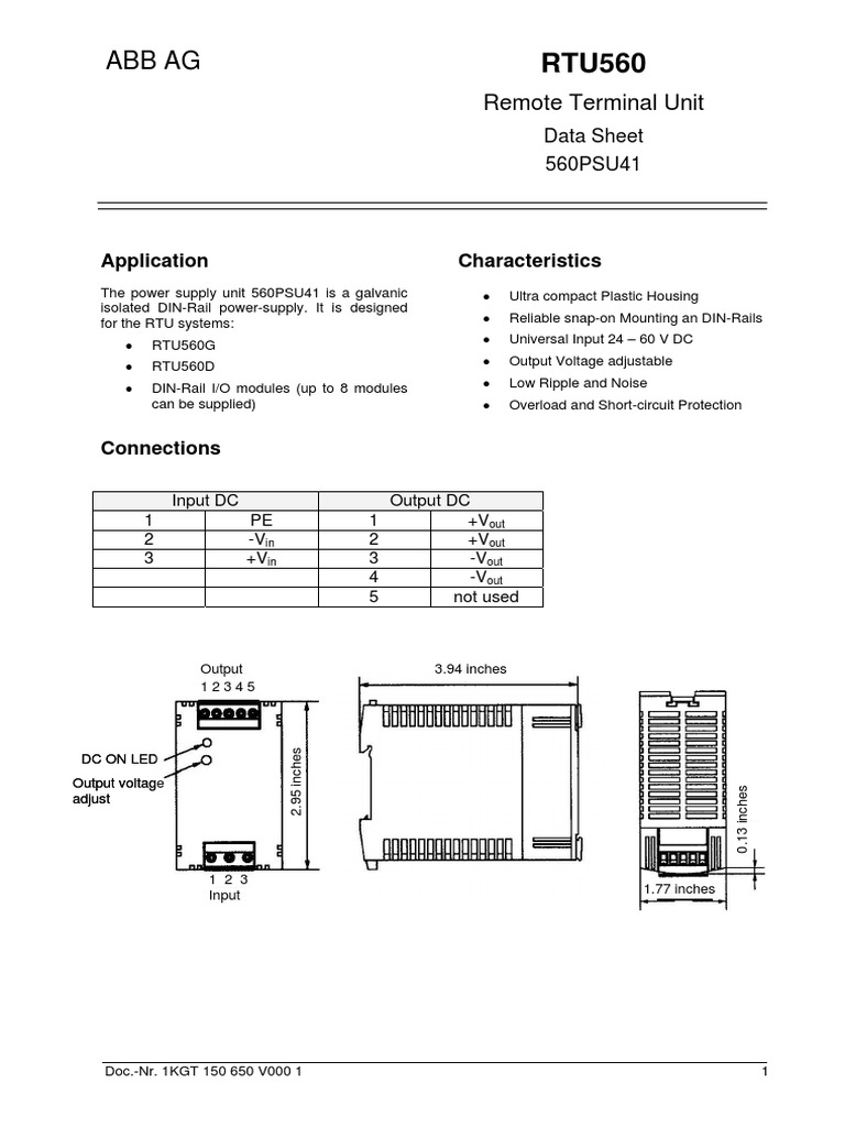 RTU560 Power Supply Data Sheet | PDF | Power Supply | Electrical ...