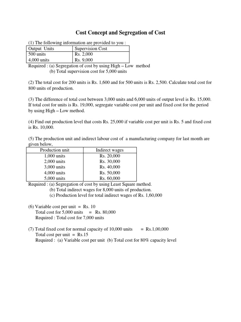 Cost Concept and Segregation Question | PDF