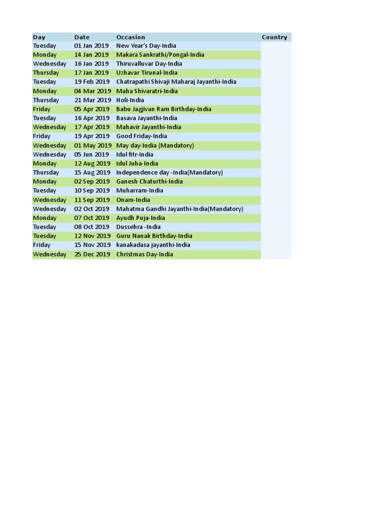 2019 Leave Calendar | PDF