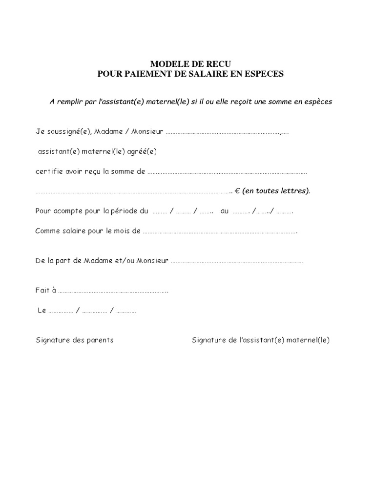 Modele de Recu Pour Paiement de Salaire en Especes | PDF