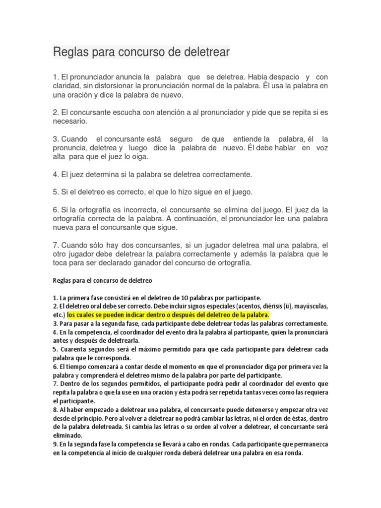 Reglas para Concurso de Deletrear | PDF | Ortografía | Palabra