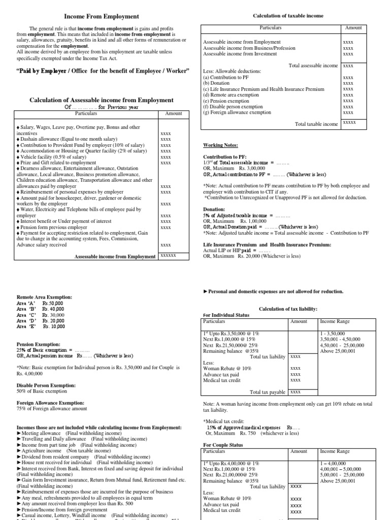 Income From Employment Format | PDF | Withholding Tax | Employment