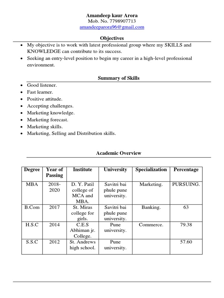 Amandeep - (Marketing, IB) Resume | PDF