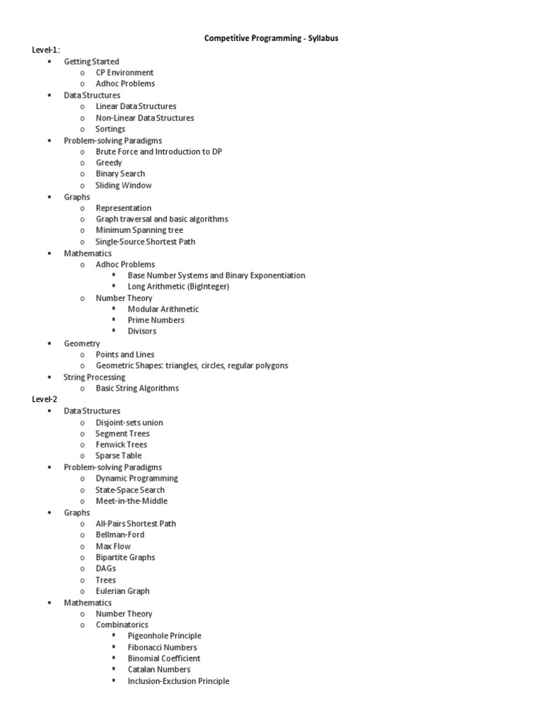 Level-1:: Competitive Programming - Syllabus | PDF | Combinatorics | Geometry
