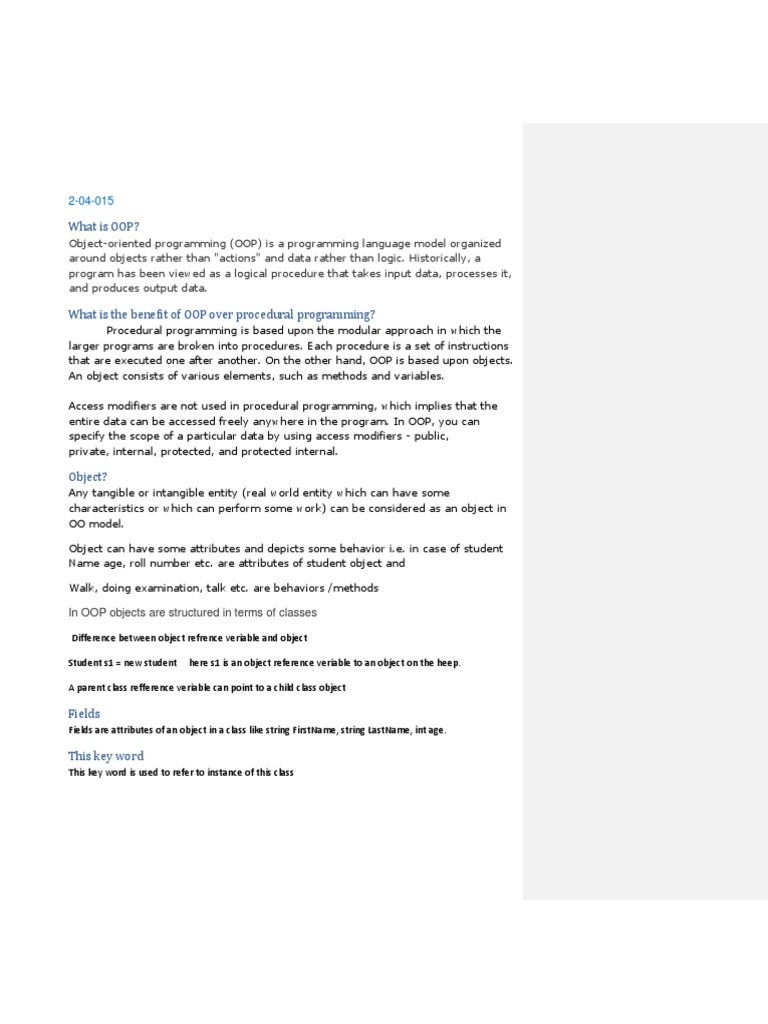 Object Oriented Programming Notes | PDF | Class (Computer Programming ...