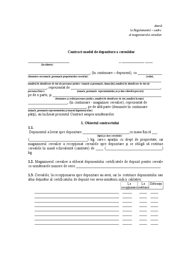 Contract de Depozitare Cereale | PDF