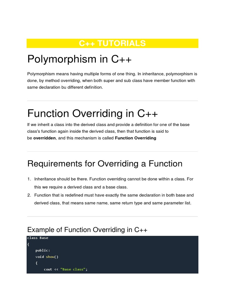 Polymorphism in C++ | PDF | C++ | Class (Computer Programming)