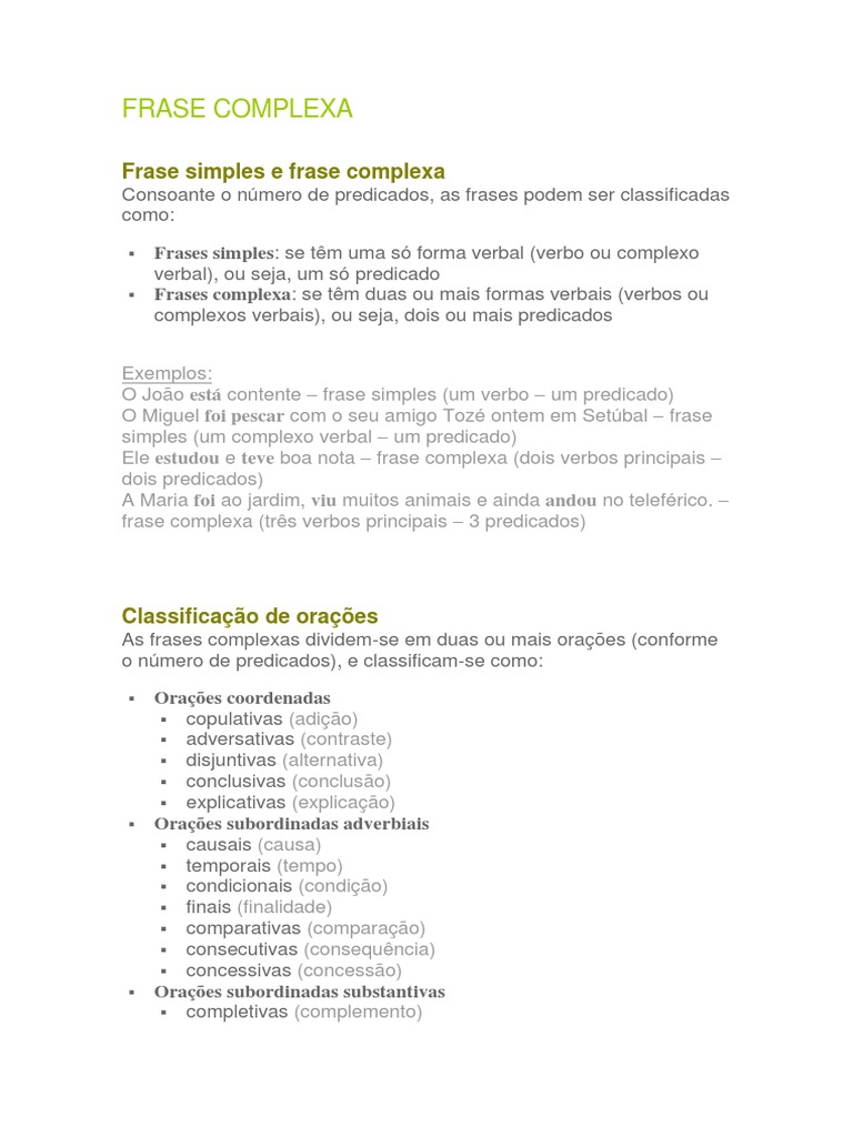 Frases Simples e Complexas: Exemplos e Classificação | PDF | Mecânica ...