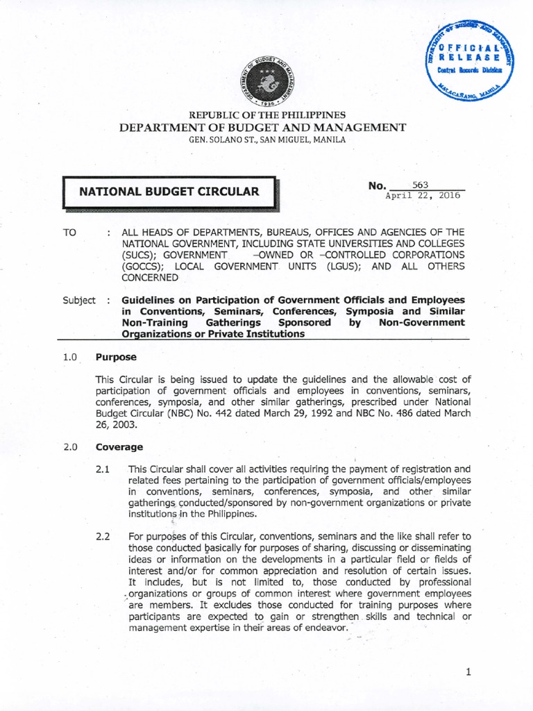 National Budget Circular No. 563 - April 22, 2016 | PDF