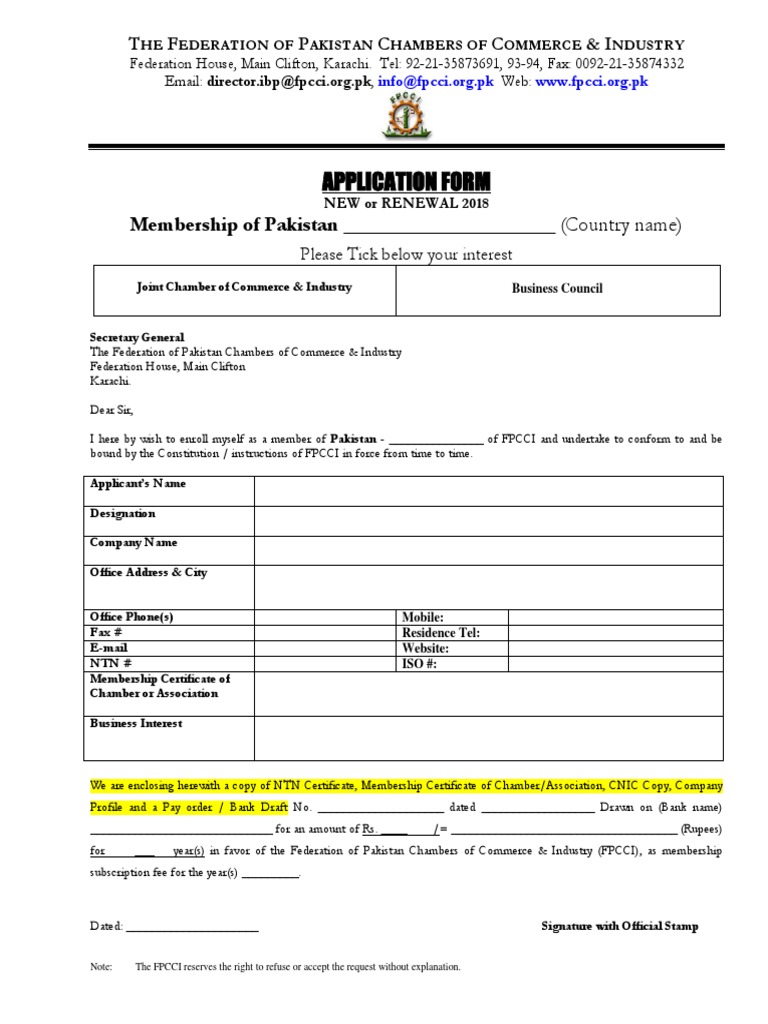 Fpcci Form | PDF | Trade | International Relations