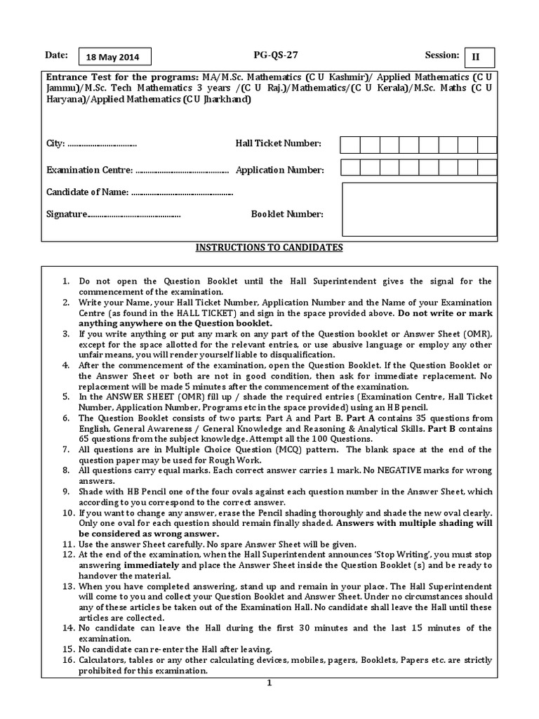 Cucet MSC Mathematics Question Paper 2014 | PDF | Monotonic Function ...