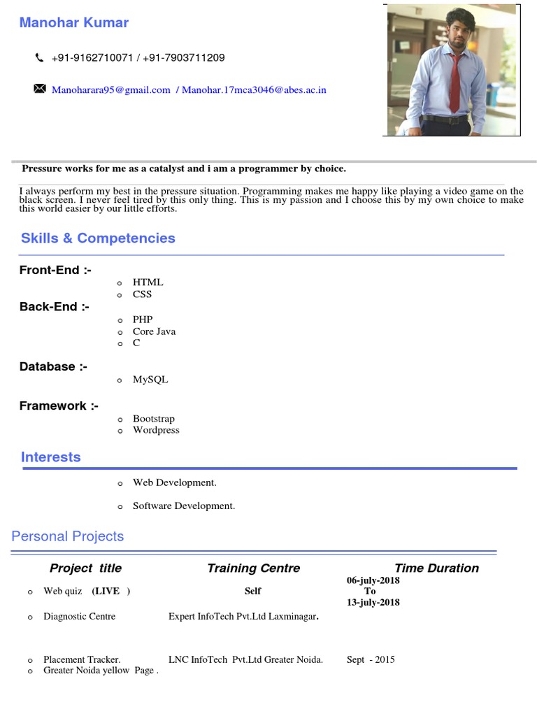 Manohar Kumar: Front-End | PDF | Computer Programming | Software Development