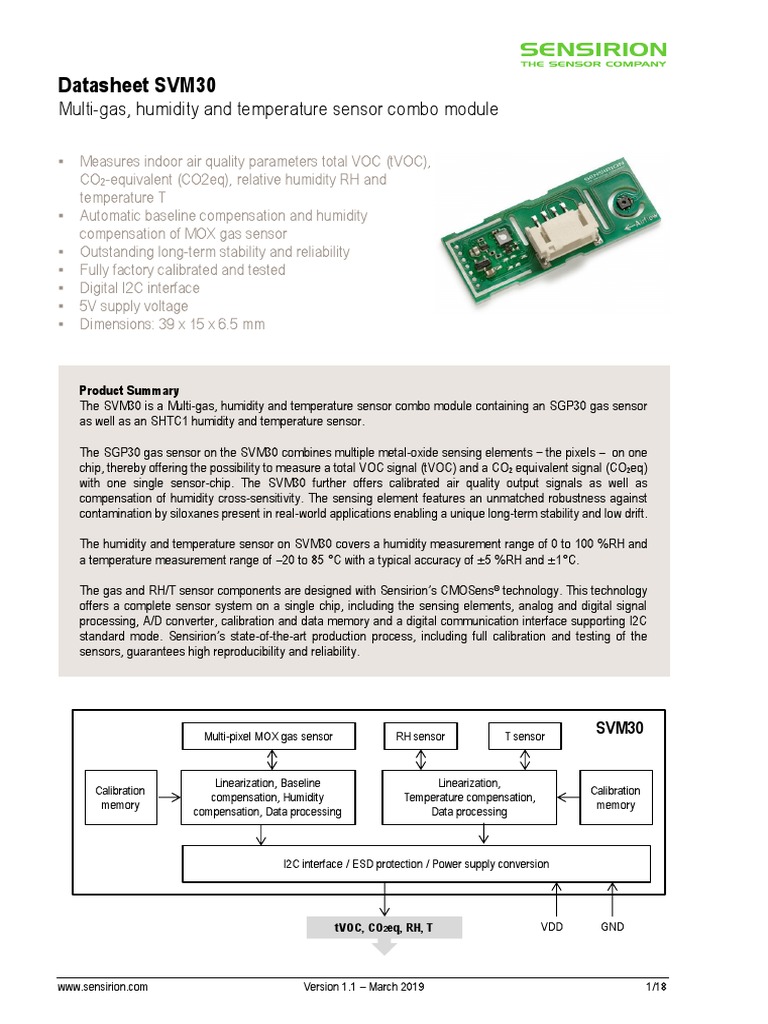 Sensirion Gas Sensors SVM30 Datasheet-1539043 | PDF | Transmission ...