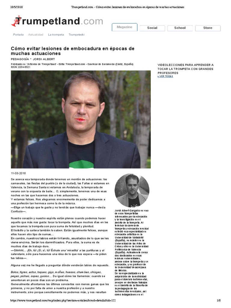 JordiAlbert - Cómo Evitar Lesiones Embocadura en Épocas de Muchas Actuaciones - Trumpetland ...