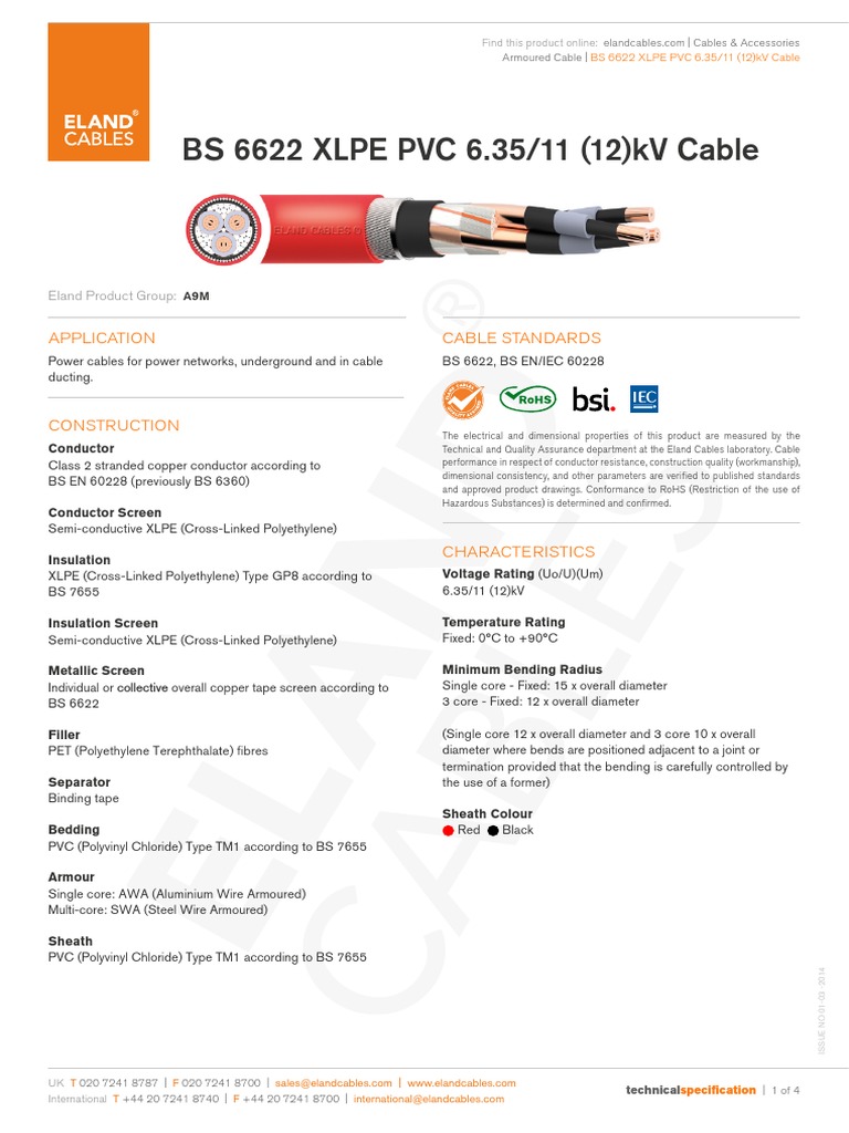 BS 6622 XLPE PVC Cable | PDF | Electrical Conductor | Polyvinyl Chloride