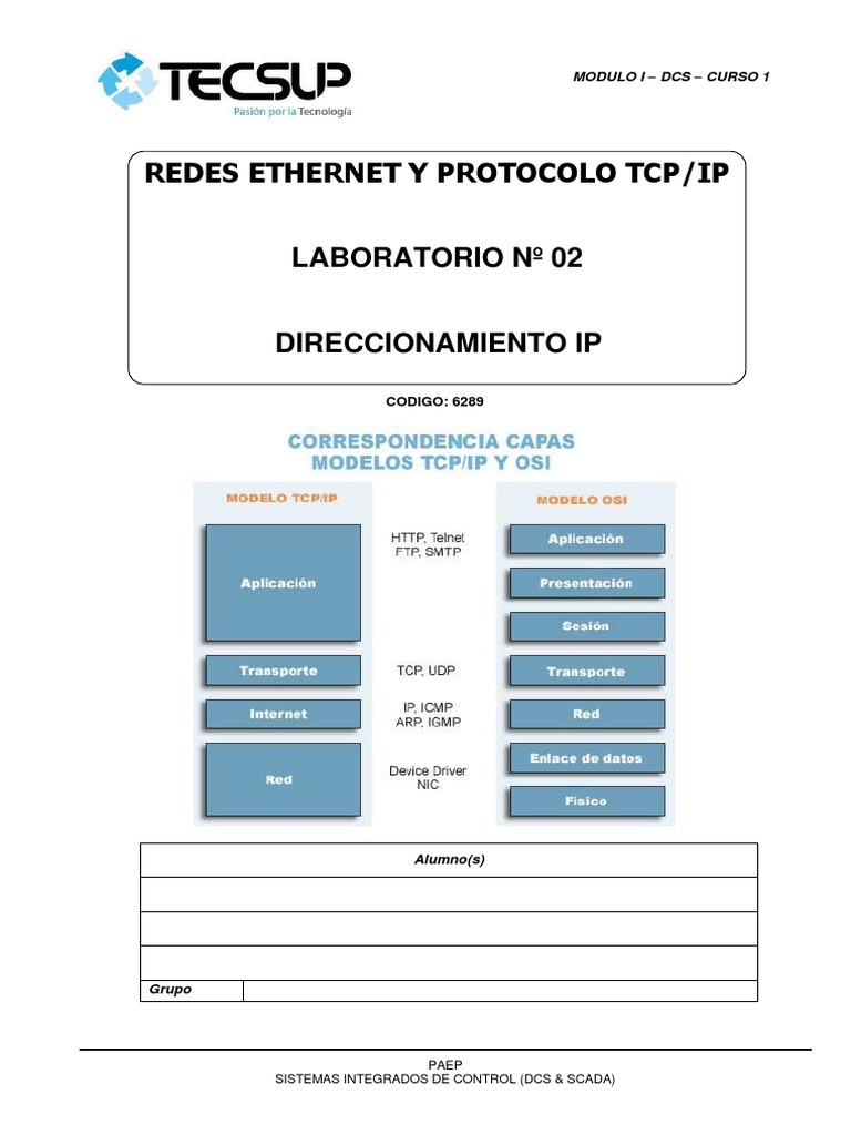 2019 - Laboratorio-02-DCS-Redes Ethernet TCPIP - Direccionamiento IP | PDF | Dirección IP | Scada