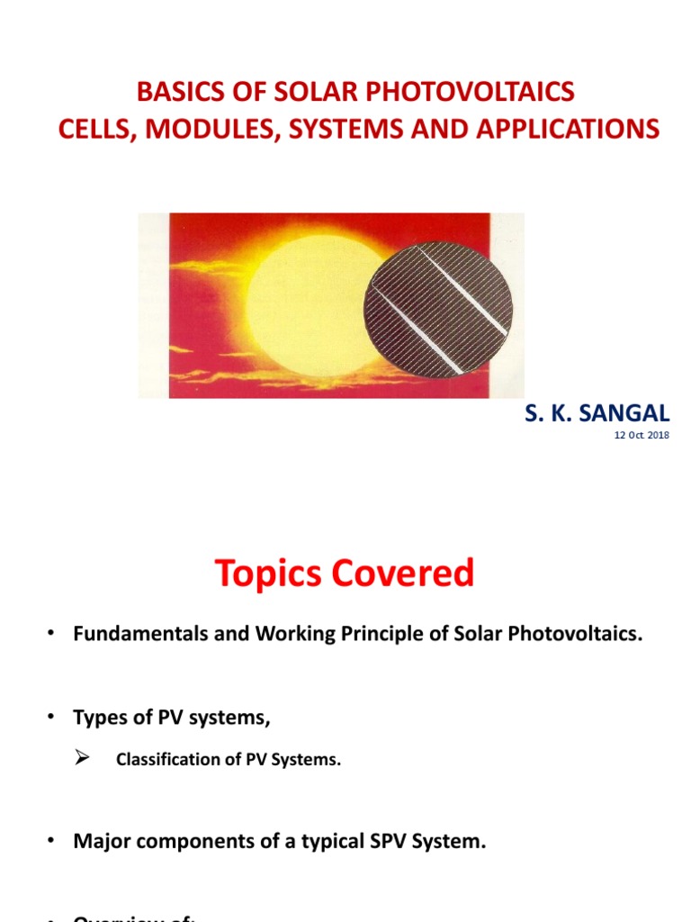 Basics of PV | PDF | Photovoltaic System | Photovoltaics