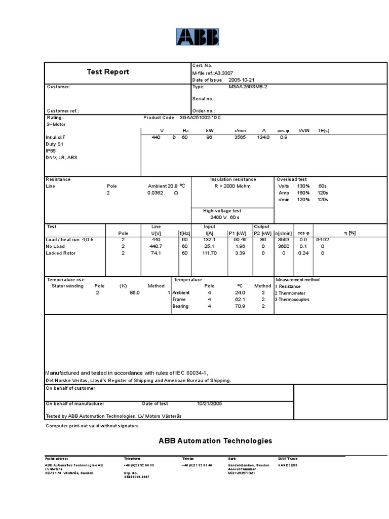 Test Report: Measurement Method 1 Resistance Ambient 2 Thermometer ...