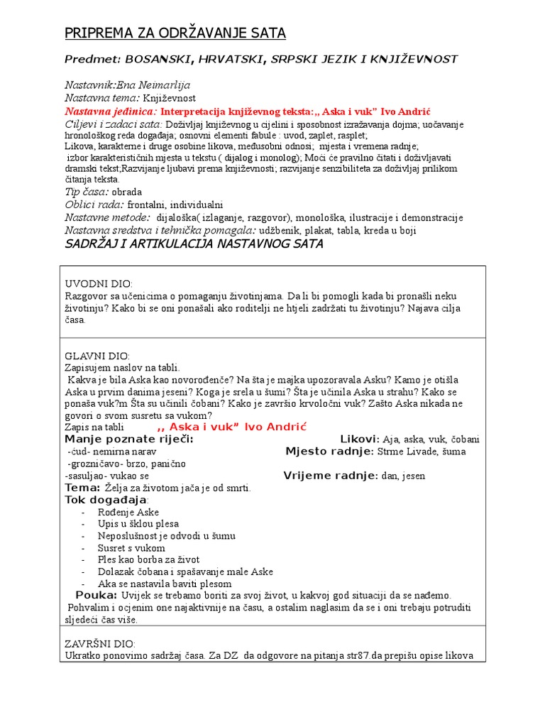 Aska I Vuk - I.andrić (Obrada) | PDF