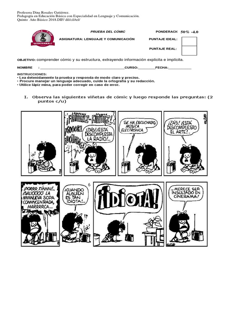 Prueba Comic. 4 Año. | PDF