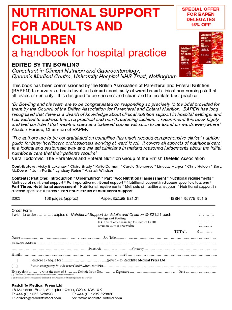 Nutritional Support For Adults and Children: A Handbook For Hospital ...