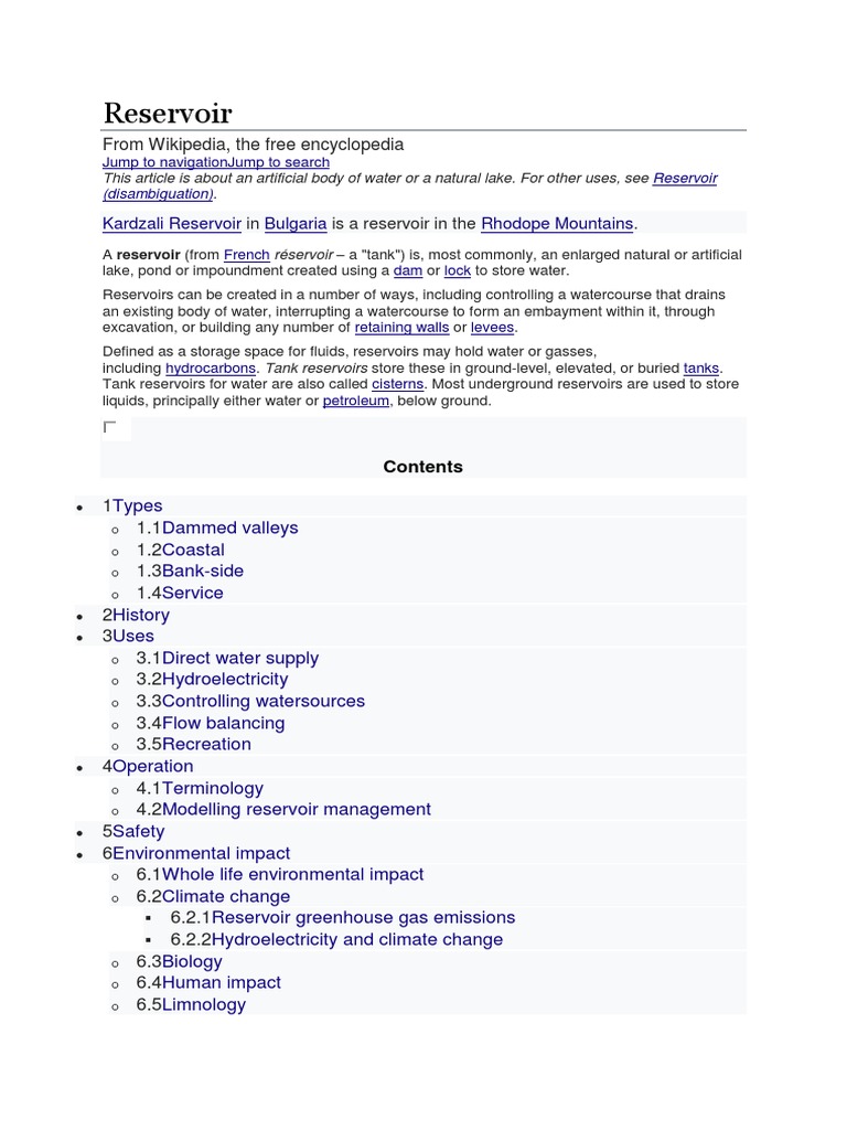 Reservoir: From Wikipedia, The Free Encyclopedia | PDF | Reservoir ...