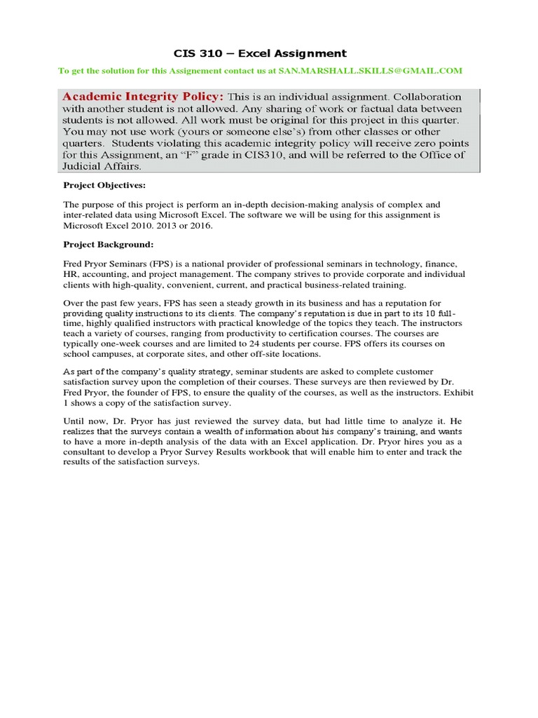 CIS 310 - Excel Assignment | PDF | Microsoft Excel | Survey Methodology