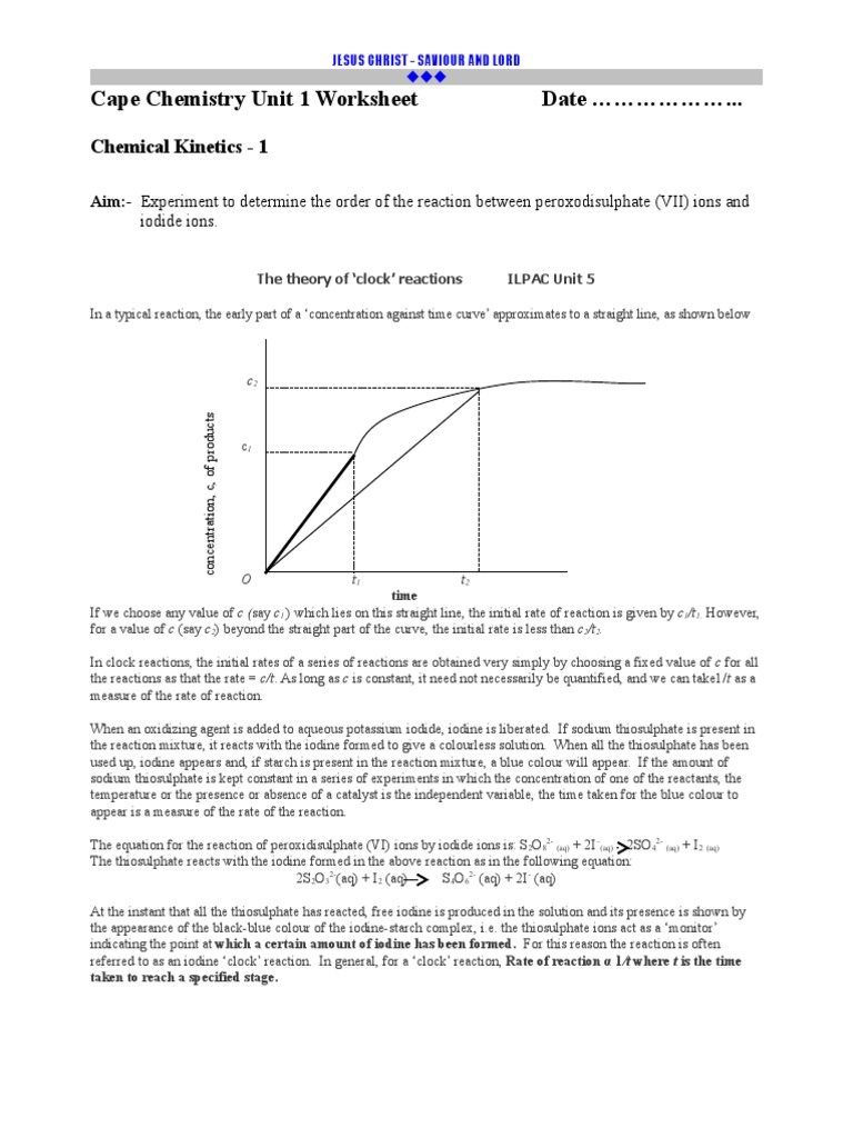 Worksheet On Kinetics | PDF | Chemical Kinetics | Reaction Rate