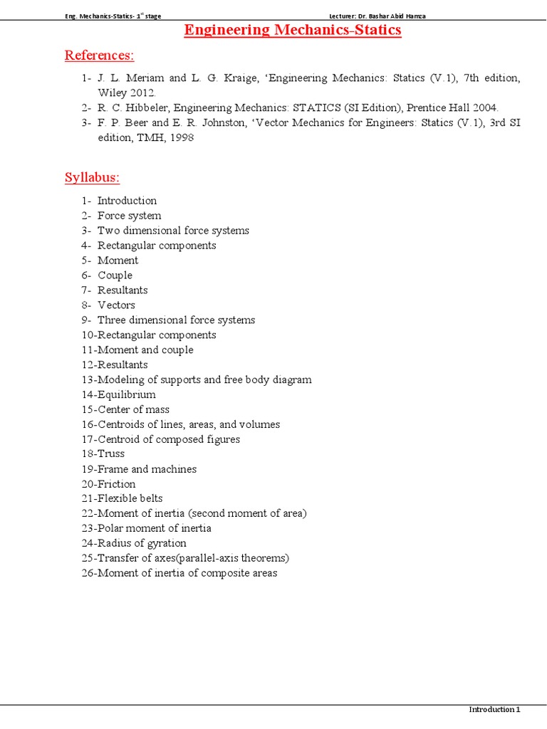 Engineering Mechanics-Statics References | PDF | Euclidean Vector | Torque