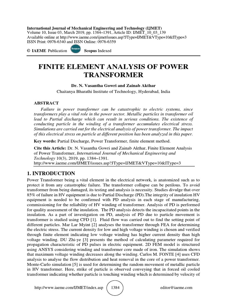 Finite Element Analysis Ofpowertransformer Pdf Transformer Electrical Resistivity And