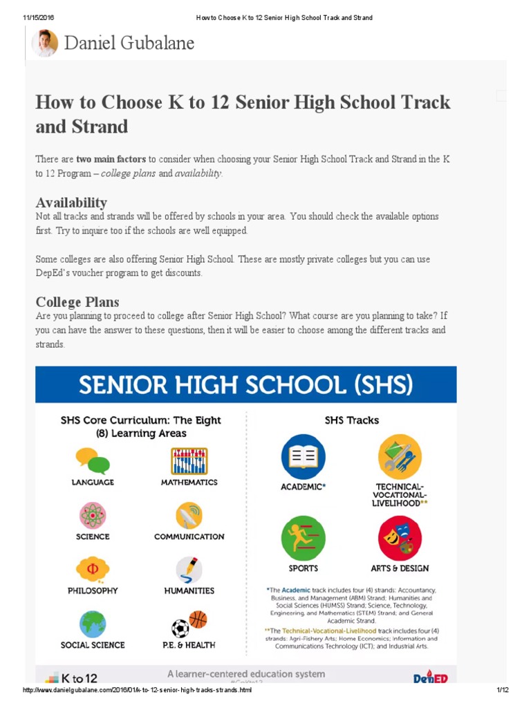 How To Choose K To 12 Senior High School Track and Strand | PDF ...