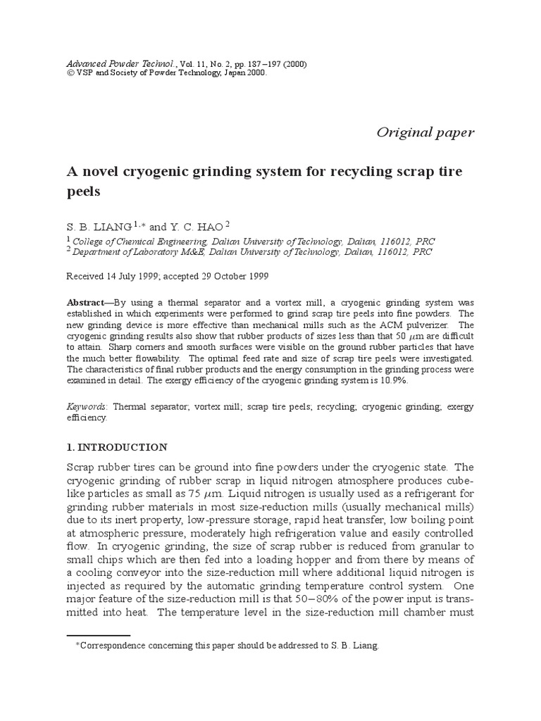 A Novel Cryogenic Grinding System For Recycling Scrap Tire Peels | PDF ...