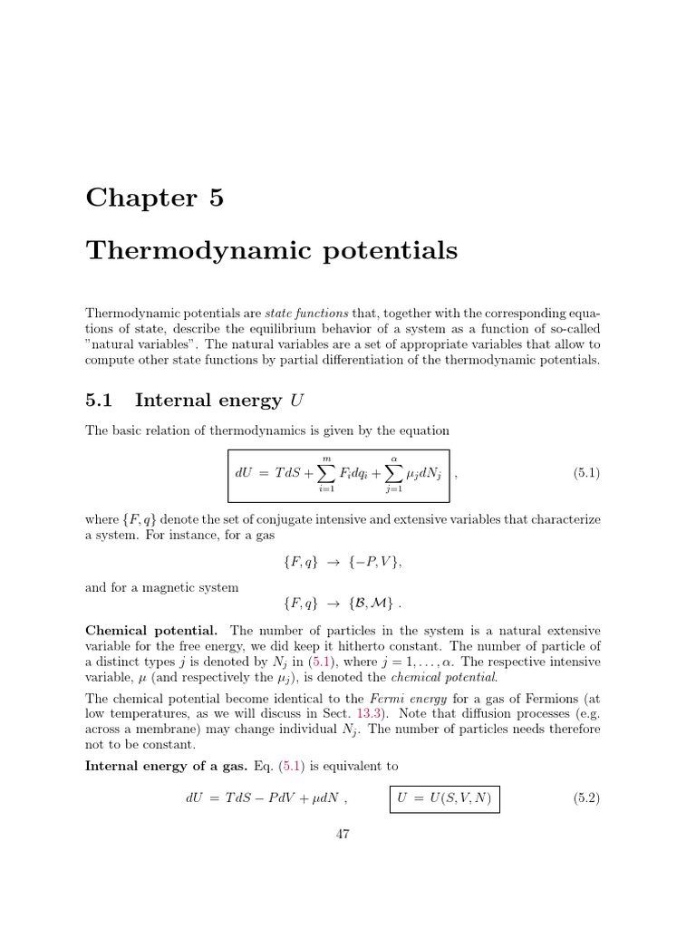 5 Thermodynamic Potentials | PDF | Gibbs Free Energy | Thermodynamic ...