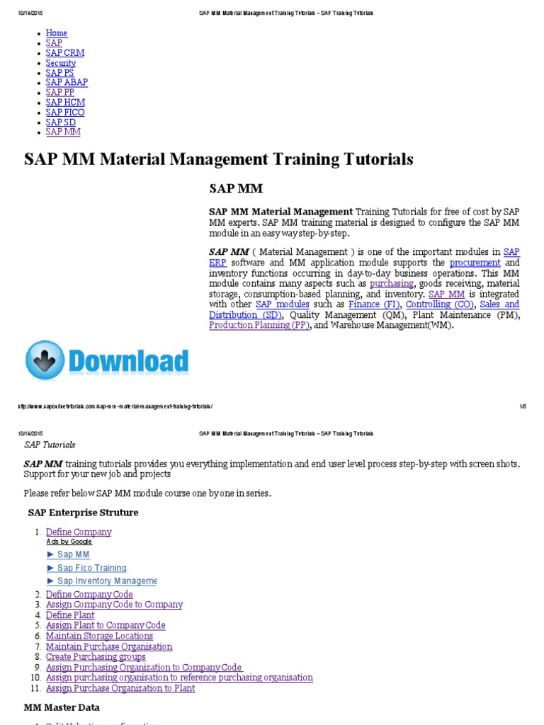 SAP MM Material Management Training Tutorials - SAP Training Tutorials ...