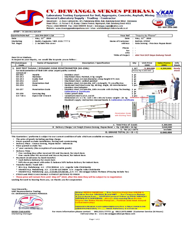215 Harga Alat DCP Test Tanah + BROSUR | PDF | Business
