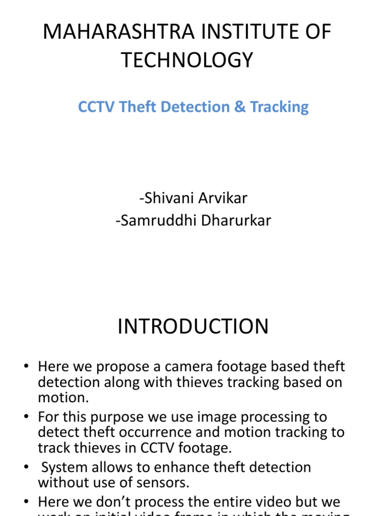Maharashtra Institute of Technology: CCTV Theft Detection & Tracking | PDF