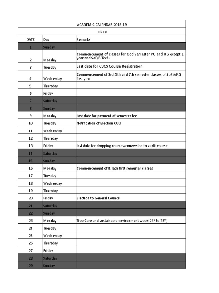 Academic Calender 2018-19 | PDF | Academic Term | Educational Institutions