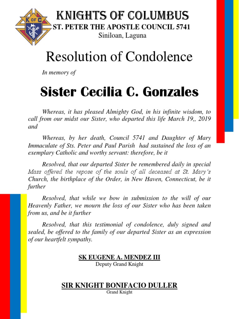 Certi Resolution of Condolence 5741 Cecilia | PDF | Religion & Spirituality