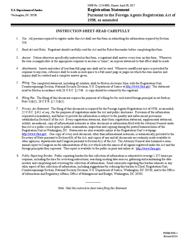 Foreign Agent Registration ActOMB 1124 0001 | PDF | Power Of Attorney ...