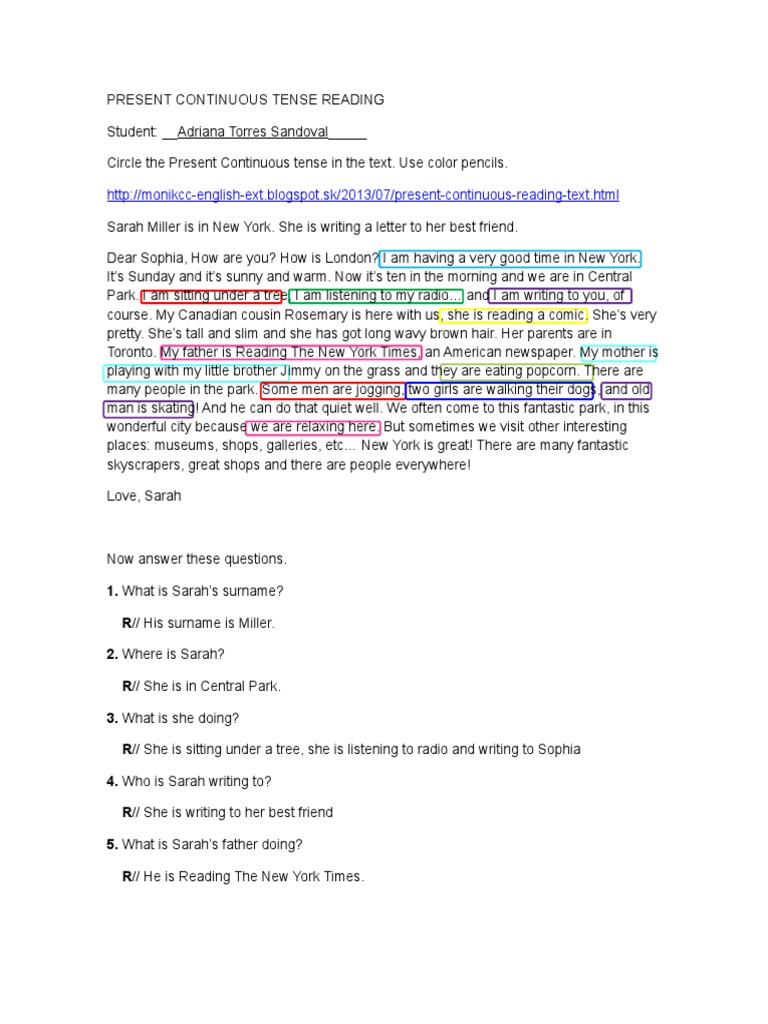 Present Continuous Tense Reading | PDF | Poetry