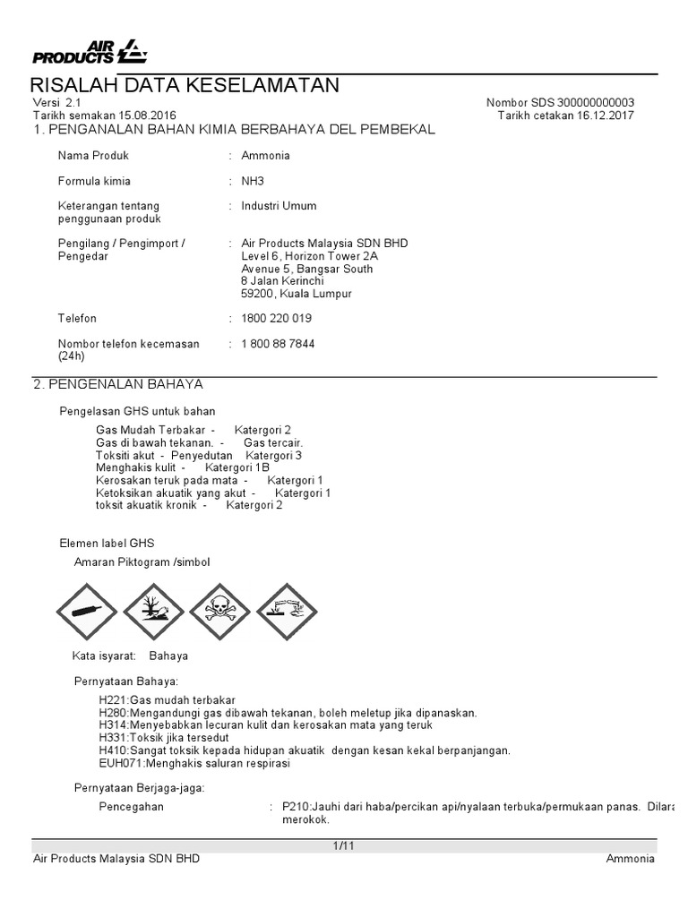 Ammonia Msds | PDF