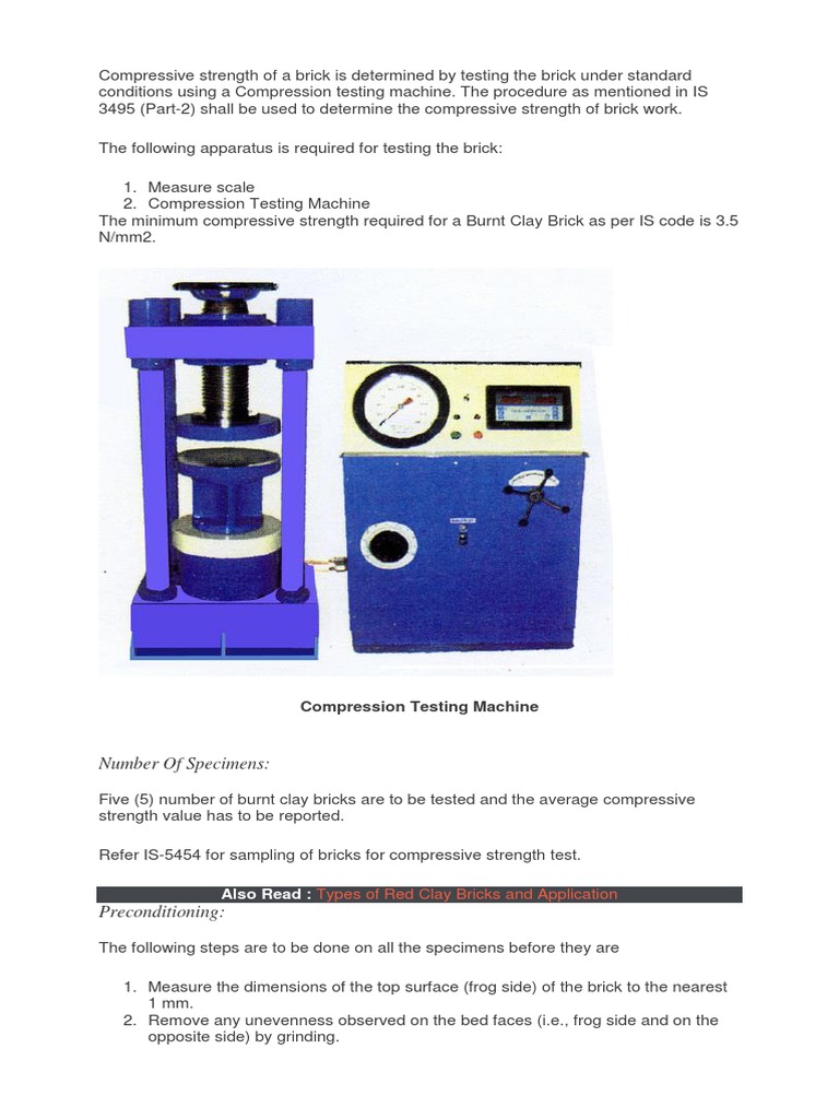 Compression Test of Brick | Download Free PDF | Brick | Mortar (Masonry)